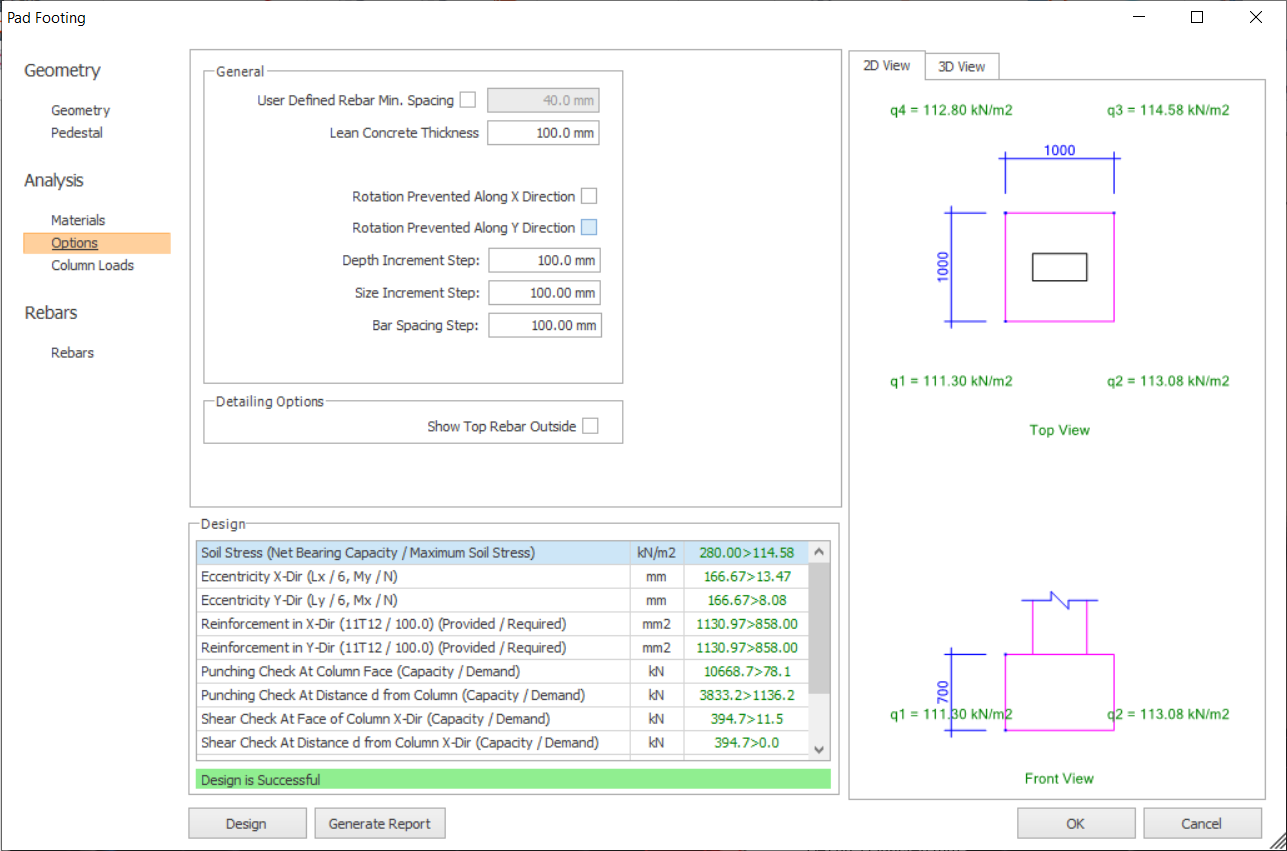 ProtaStructure : Pad Footing