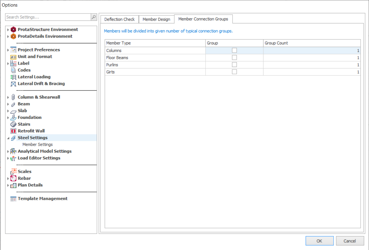 Steel Design & Composite Member Settings