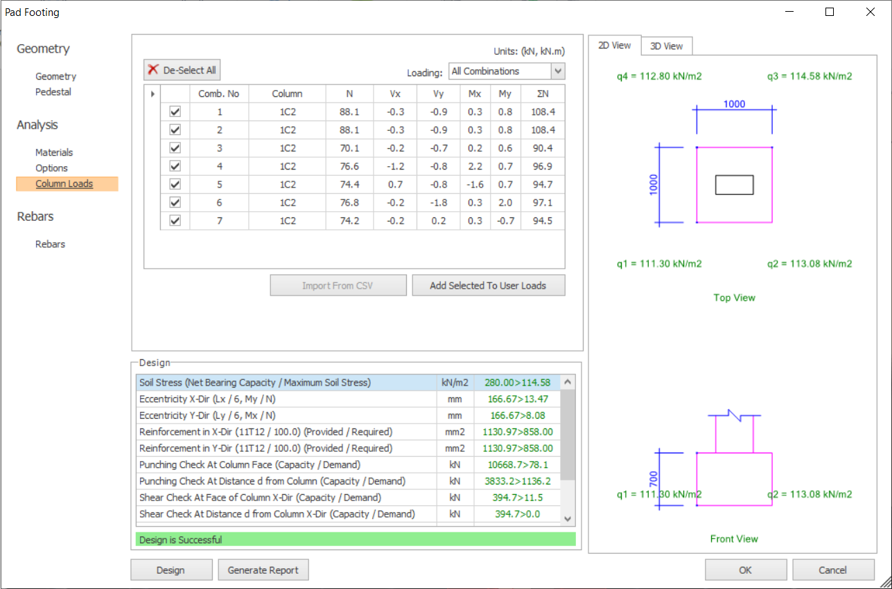 ProtaStructure : Pad Footing