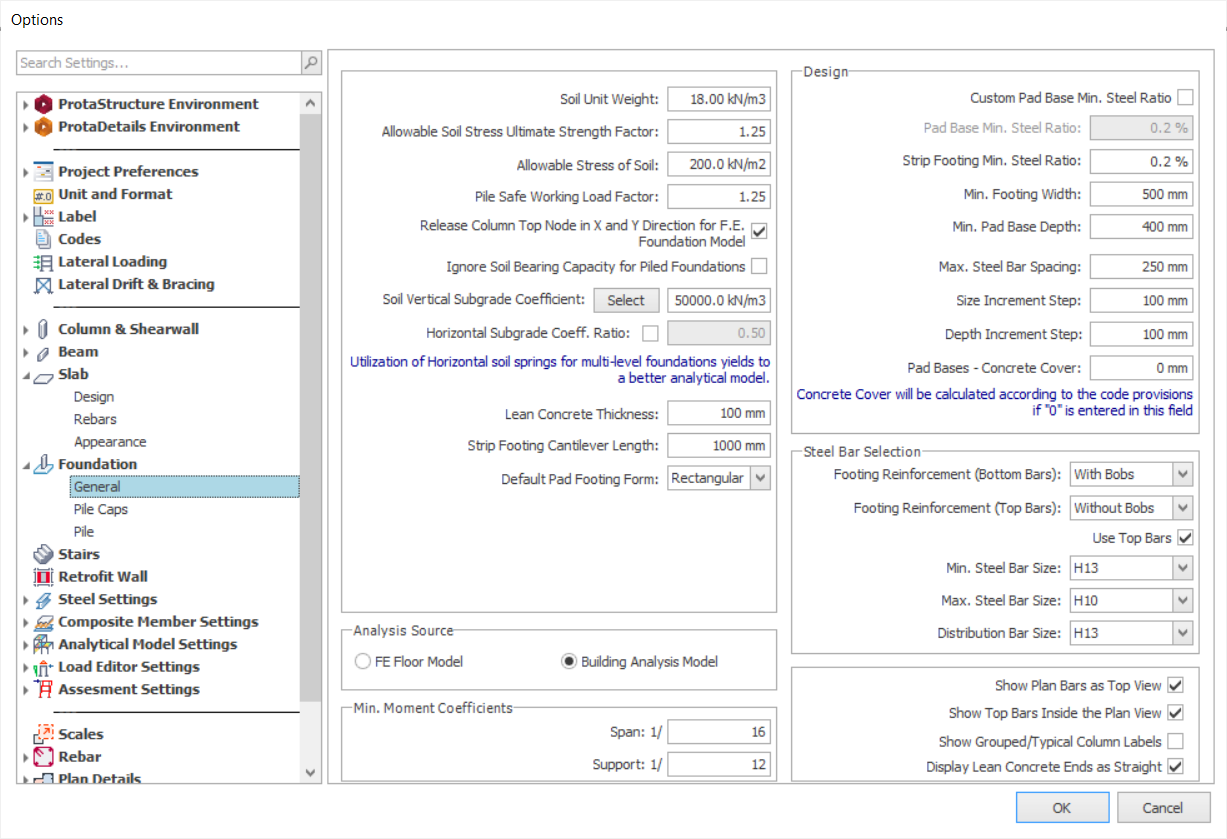 Foundation Design Settings